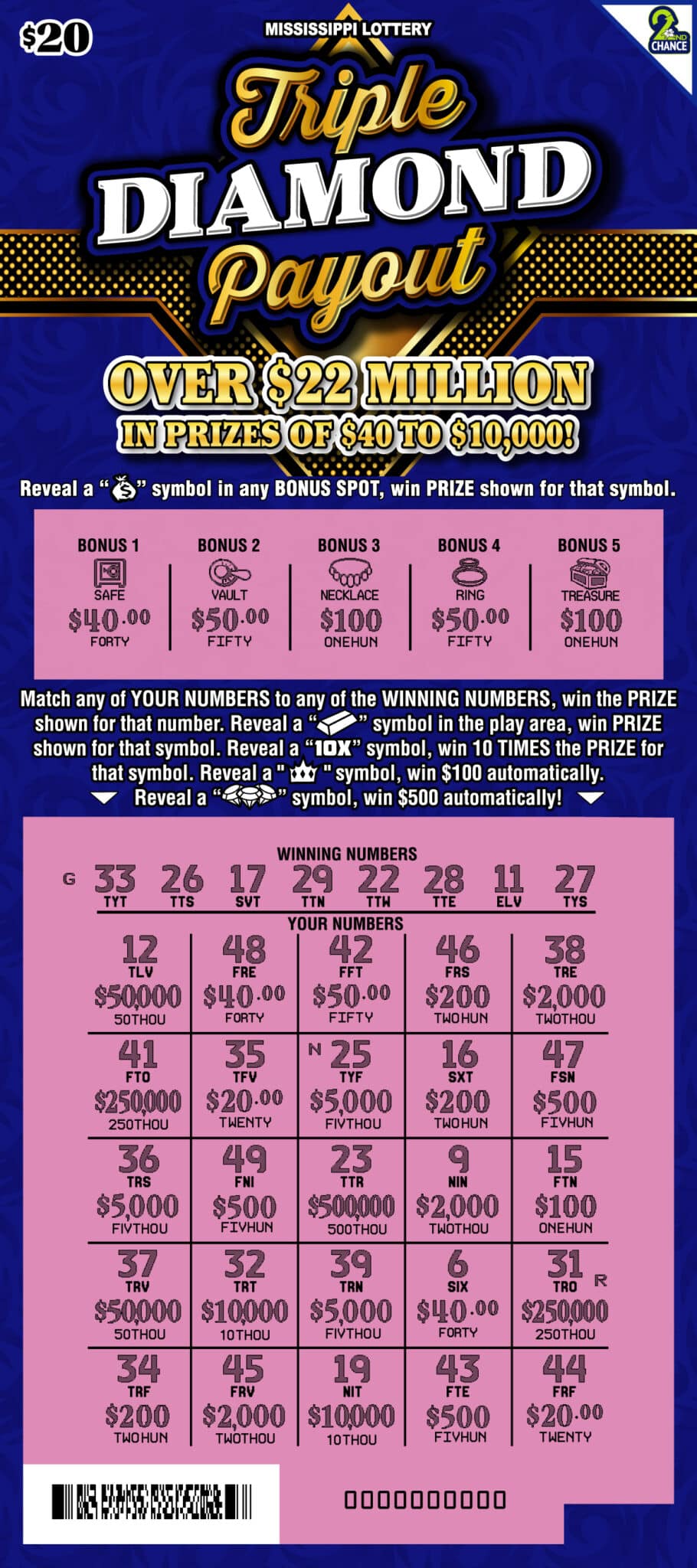 Triple Diamond Payout - Mississippi Lottery