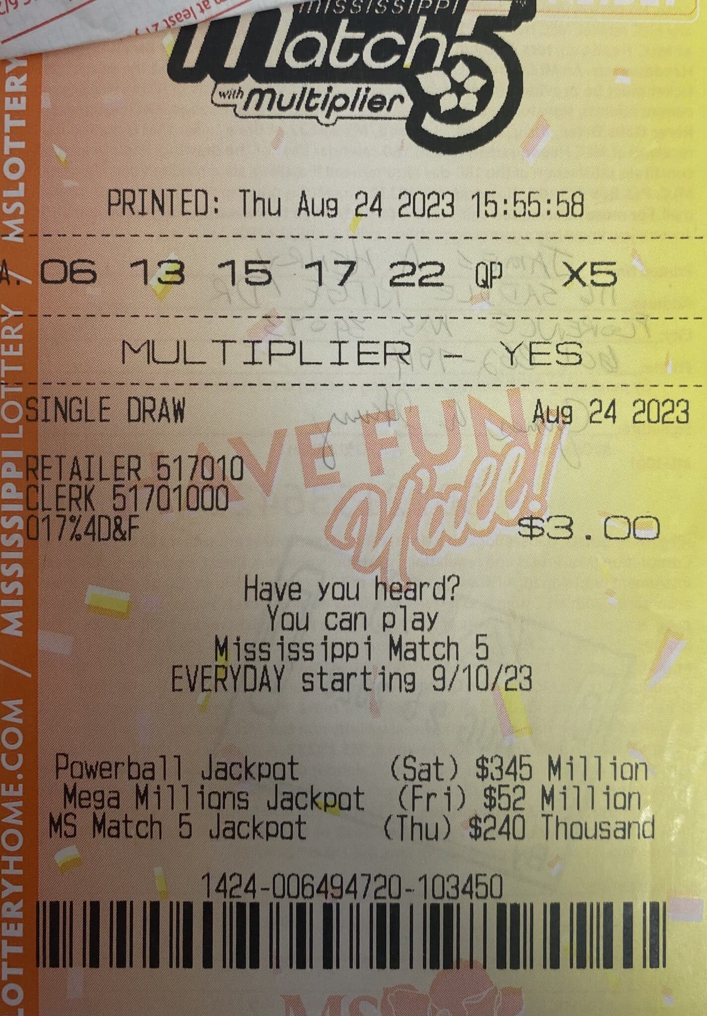 Florence man wins $1,000 - Mississippi Lottery